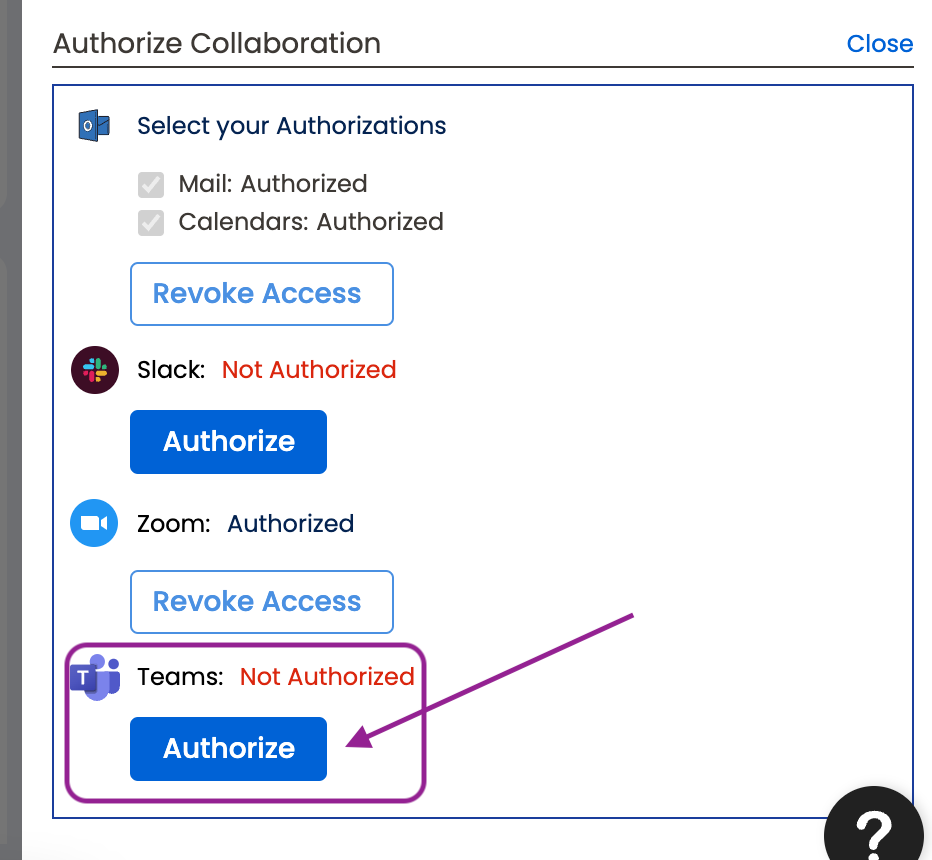 Teams Authorizae button